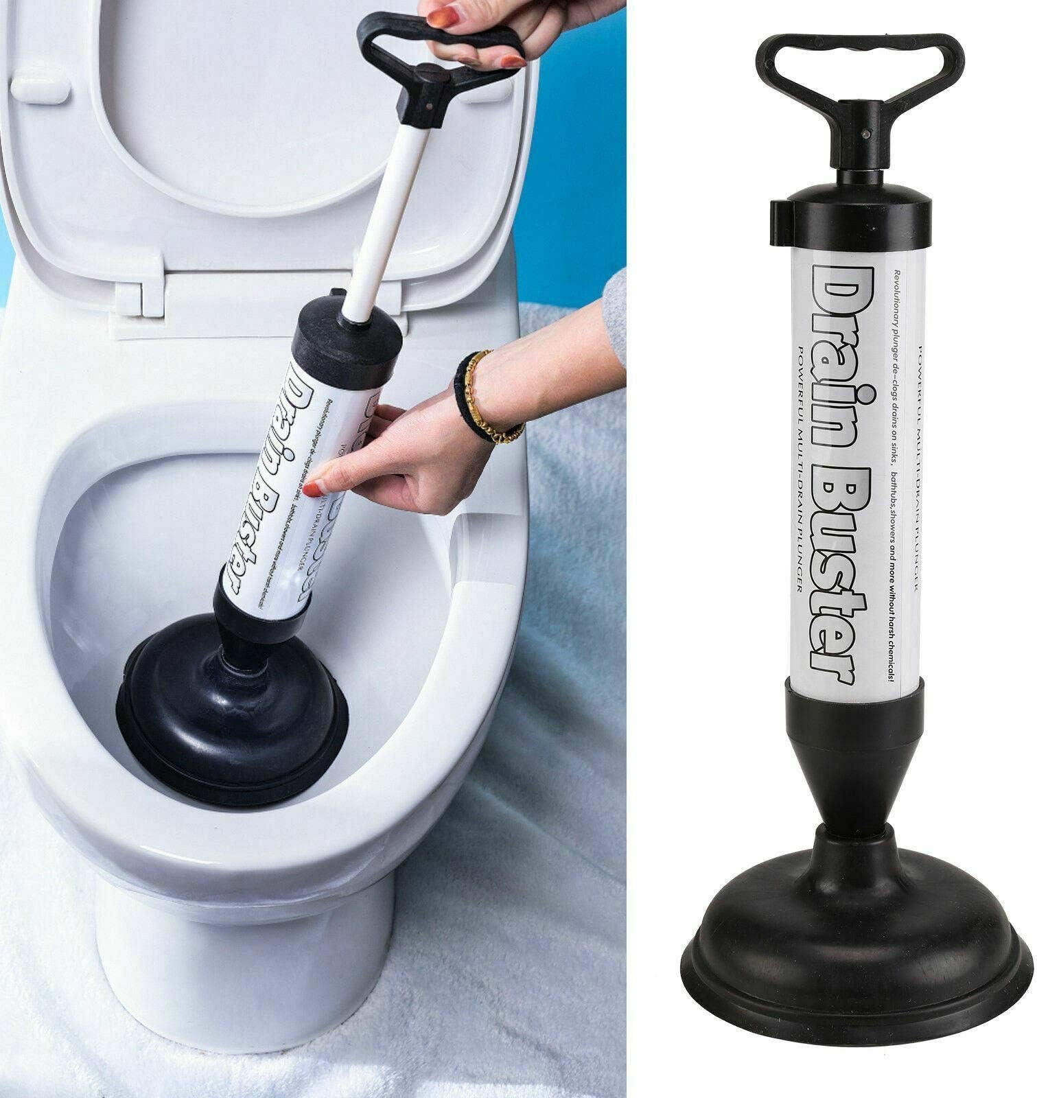 True Face Drain Unblocker Buster Plunger with 2 Cups Drainage Toilet ...