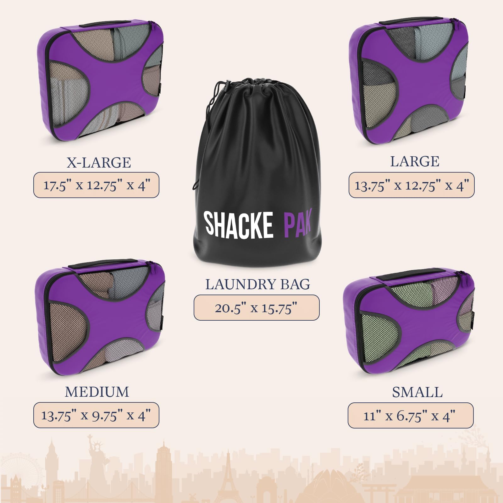 Snapklik.com : Shacke Pak - 5 Set Packing Cubes - Travel Organizers