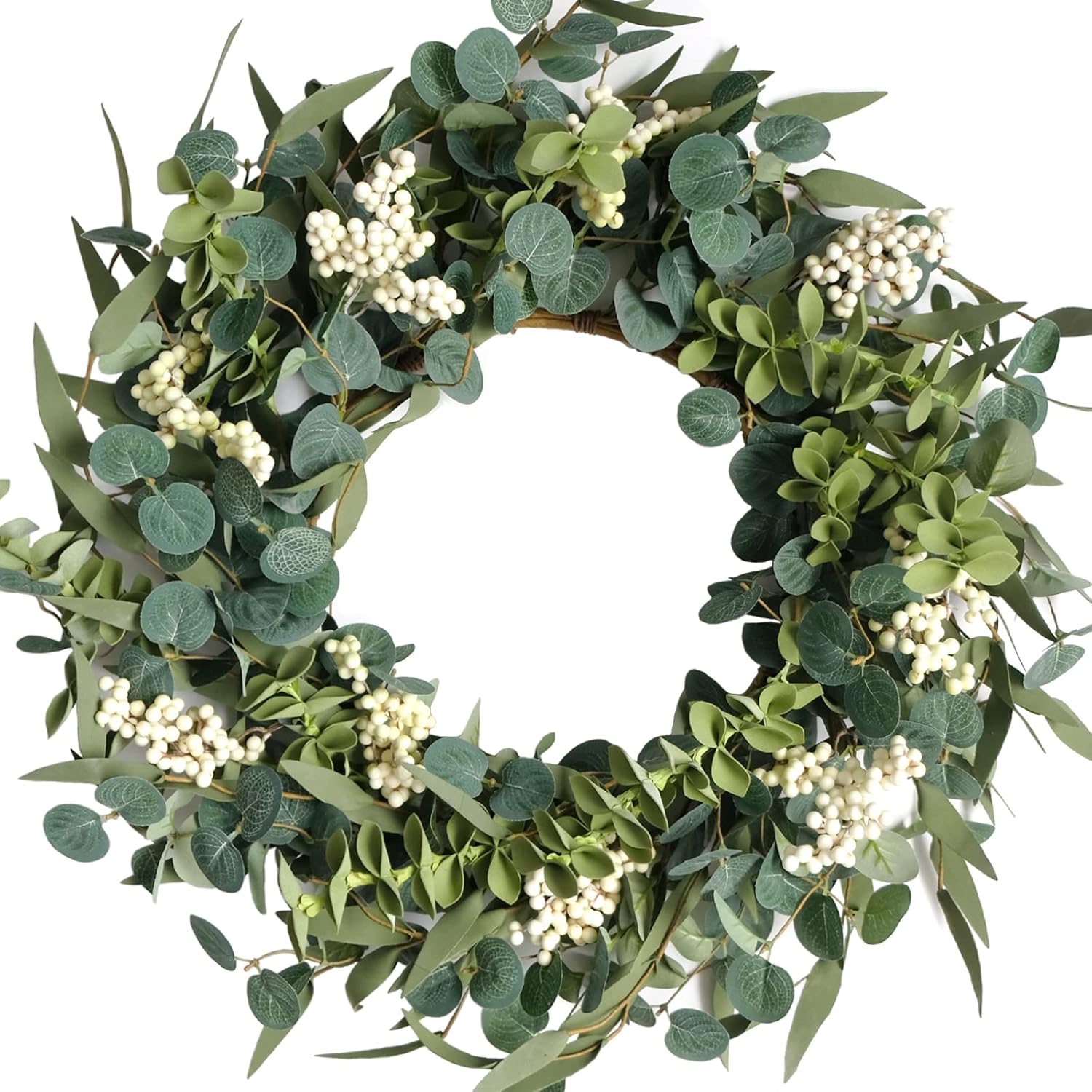 CIR OASES 20-inch Spring/Summer wreaths Green leaf Artificial White ...