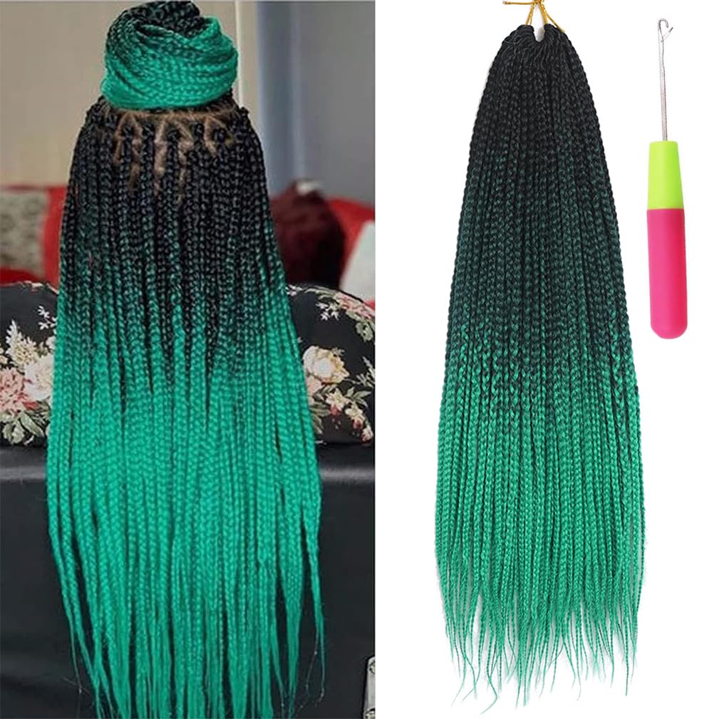 Amazon.com : Box Braids Crochet Hair Green Ombre 24 Inch Prelooped ...