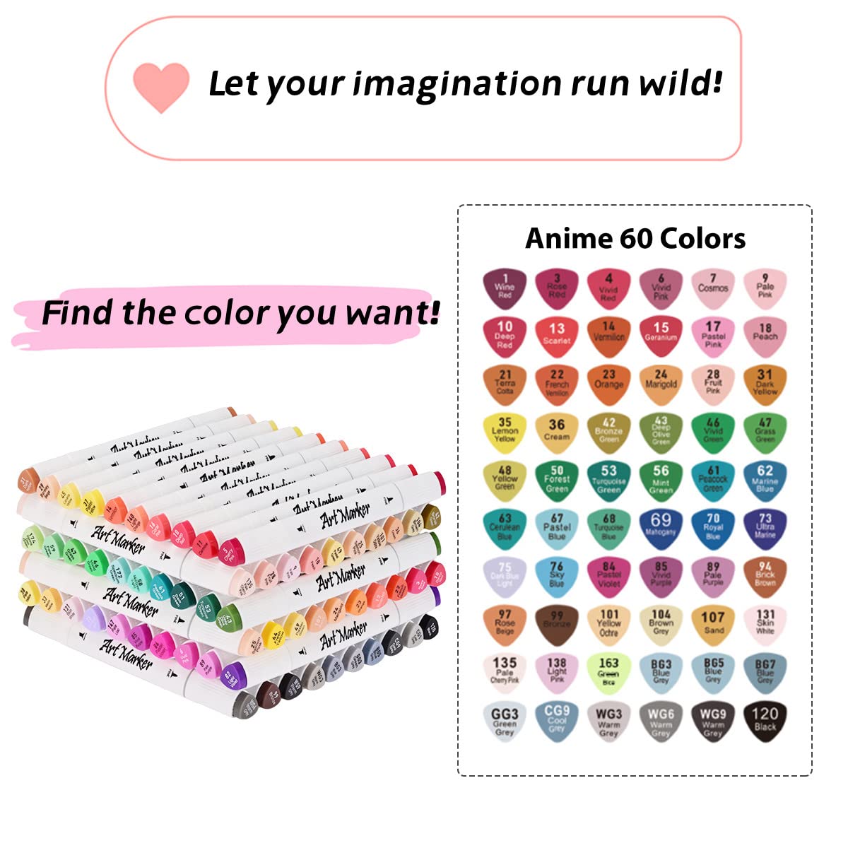 Buy 60 Colors Drawing Markers, Alcohol Marker Pens for Adult/Kids ...