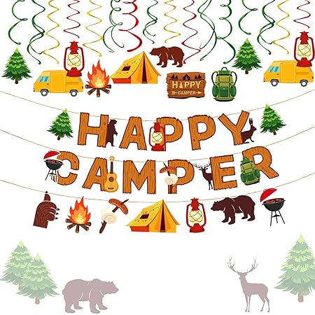 Amazon.com: JIVELER Happy Camper Birthday Party Decorations, 12pcs ...