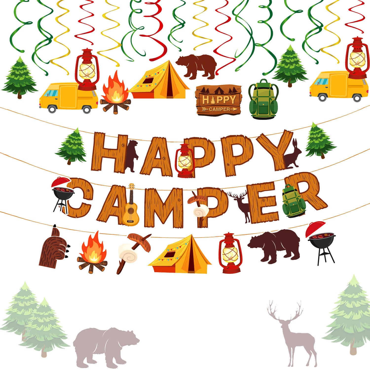 Amazon.com: LaVenty 16 PCS Camping Birthday Party Decoration One Happy ...