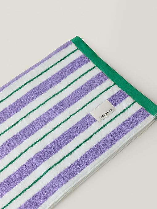 Amazon.com: WENSHUO Charming Violet-Striped Pure Cotton Bath Towel,100% ...