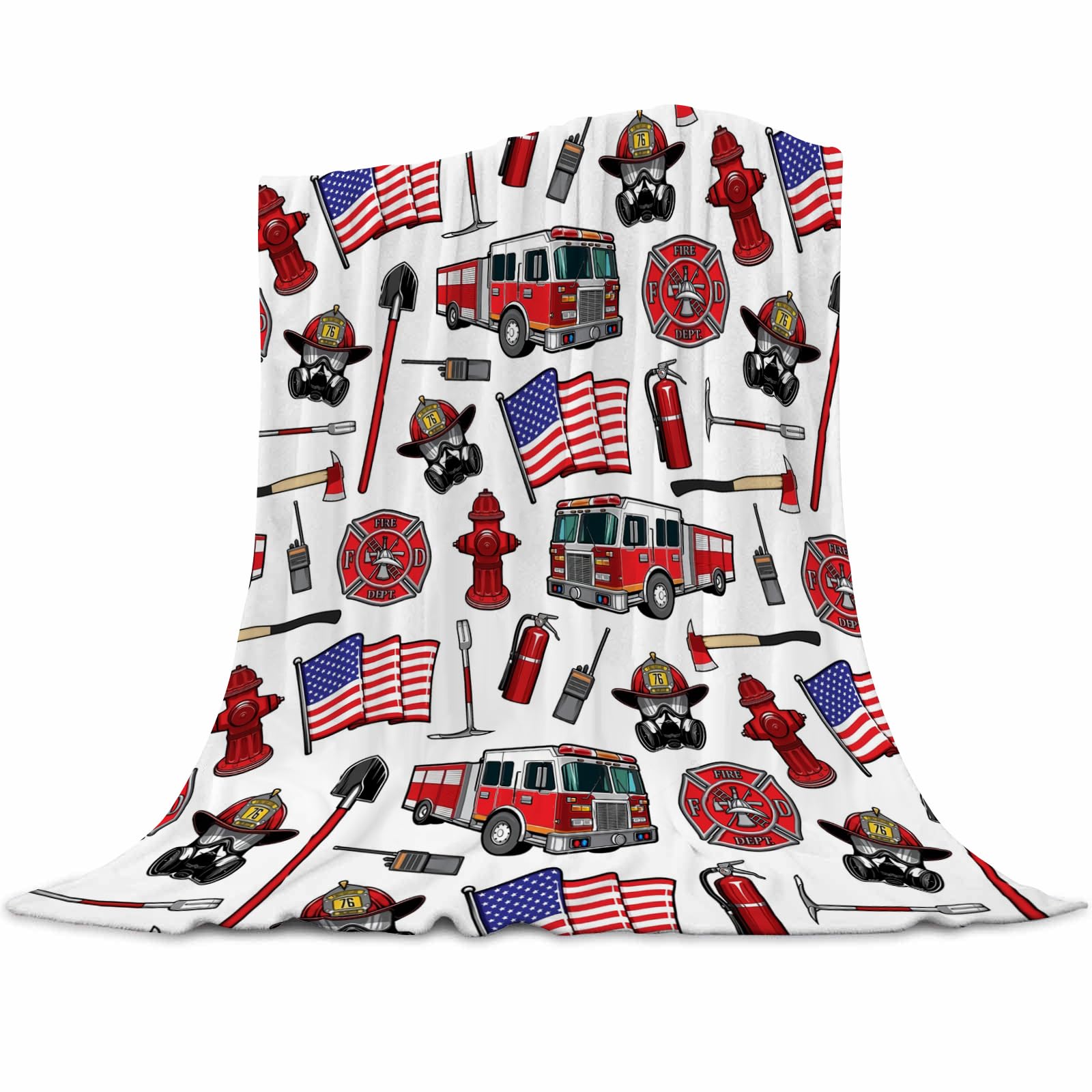 Amazon.com: Firetruck Throw Blanket, Super-Soft Firefighter Blanket for ...