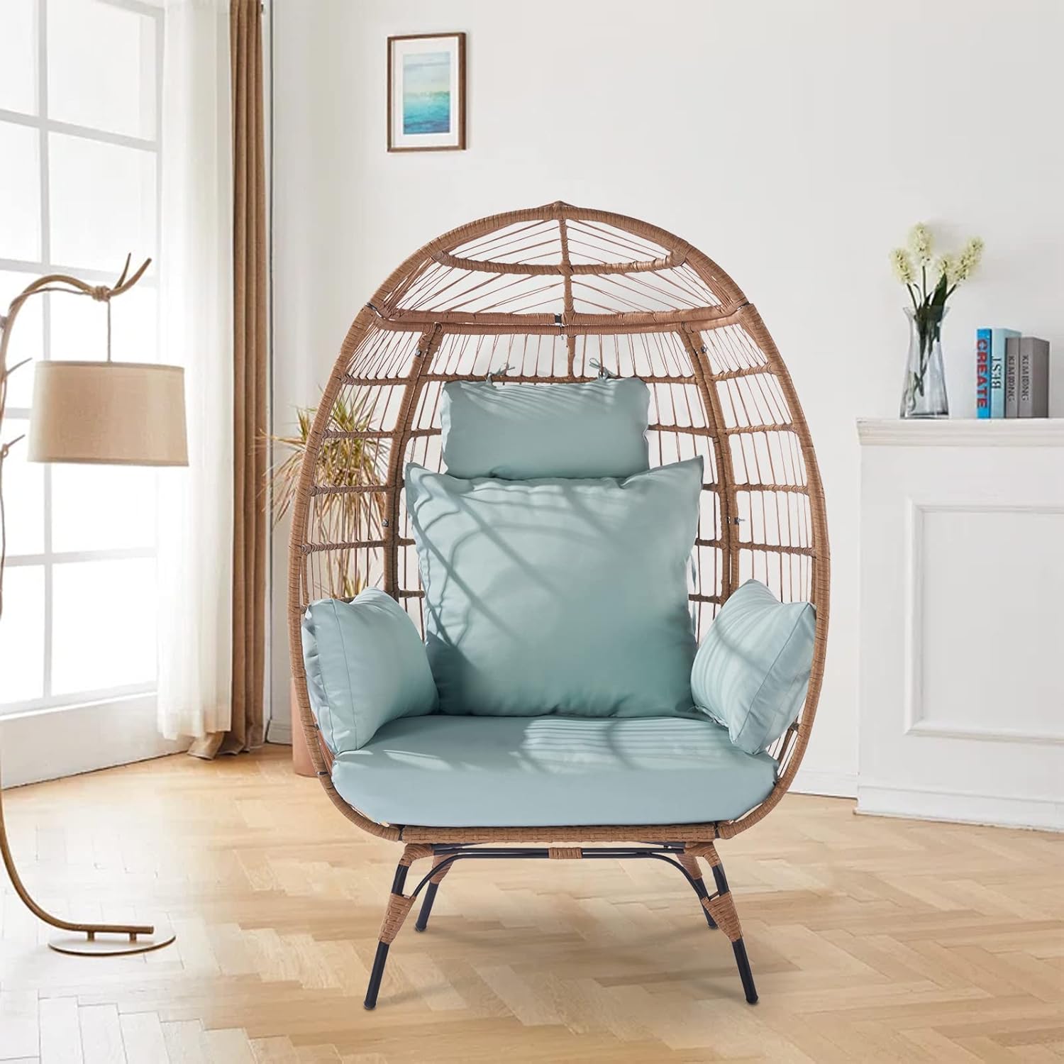Amazon.com: Deolme Wicker Egg Chair with Stand Outdoor Indoor Oversized ...