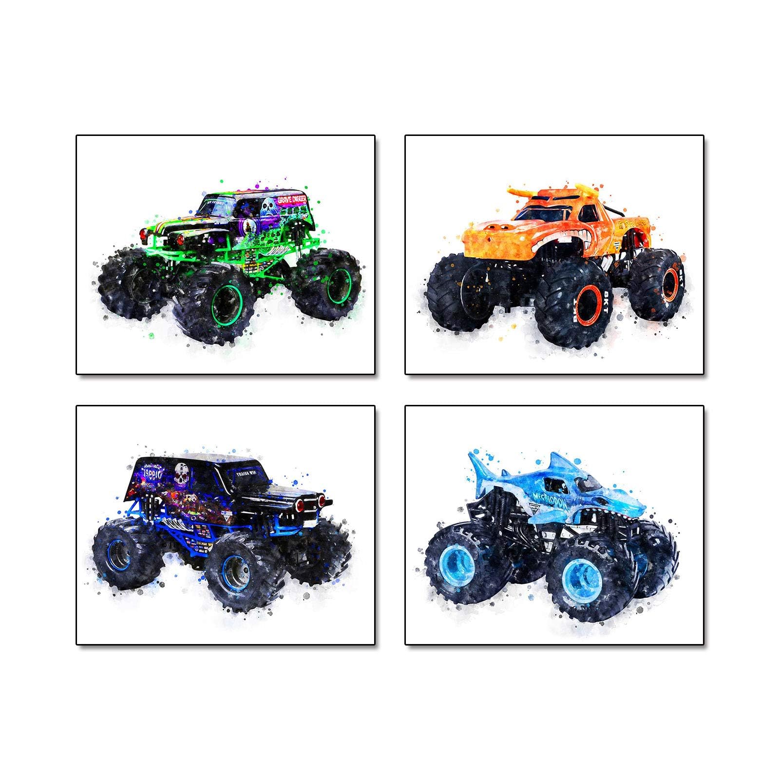 Snapklik.com : Monster Truck Theme Art Painting Watercolor Art Print ...