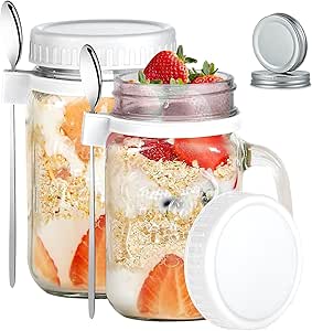 Amazon.com: UNIWA Overnight oats containers with lids and Spoon 2 pack, 16 oz Mason Jars with ...