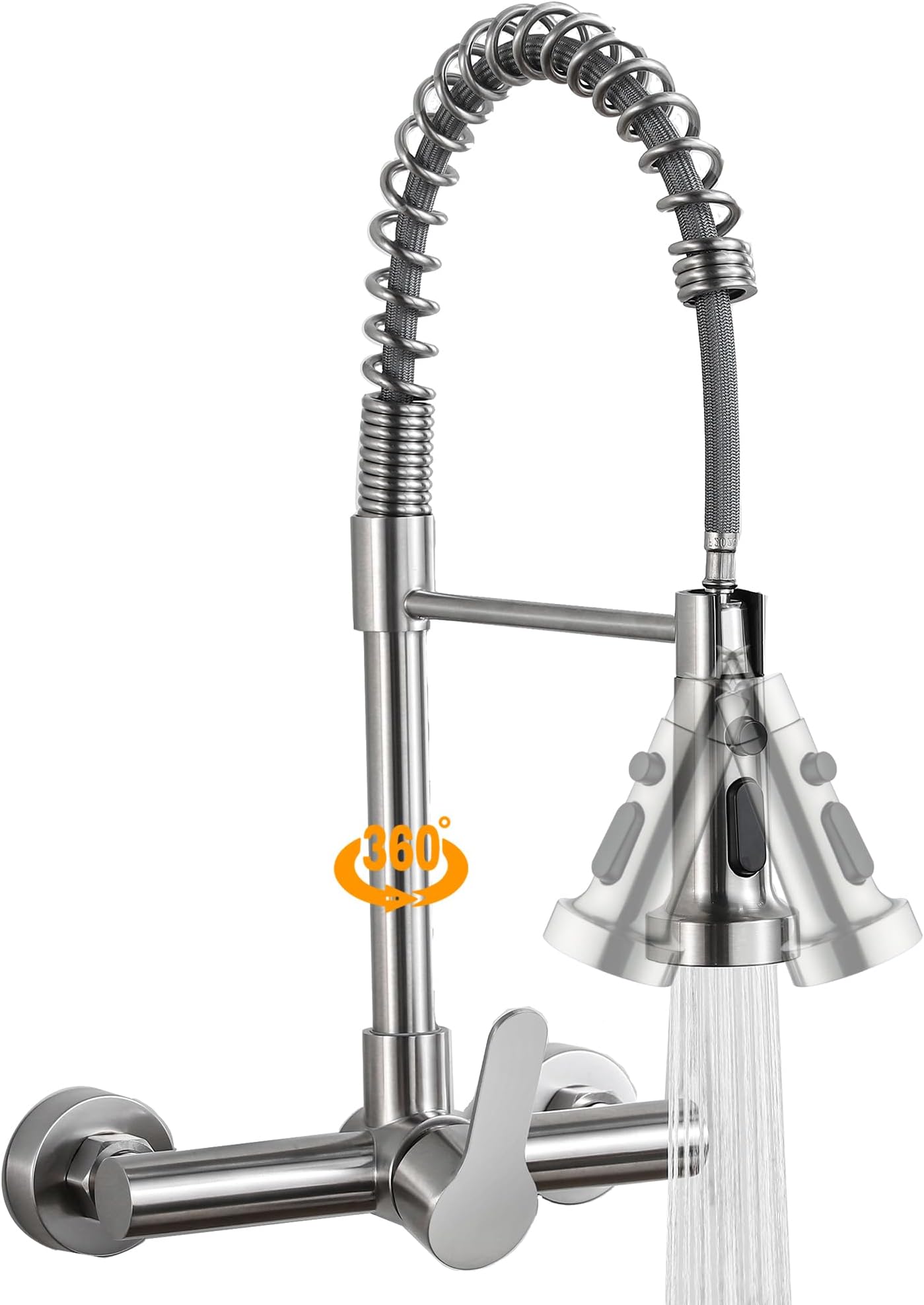 ZHYICH Wall Mount Kitchen Faucet with Side Sprayer & Swivel Spout ...