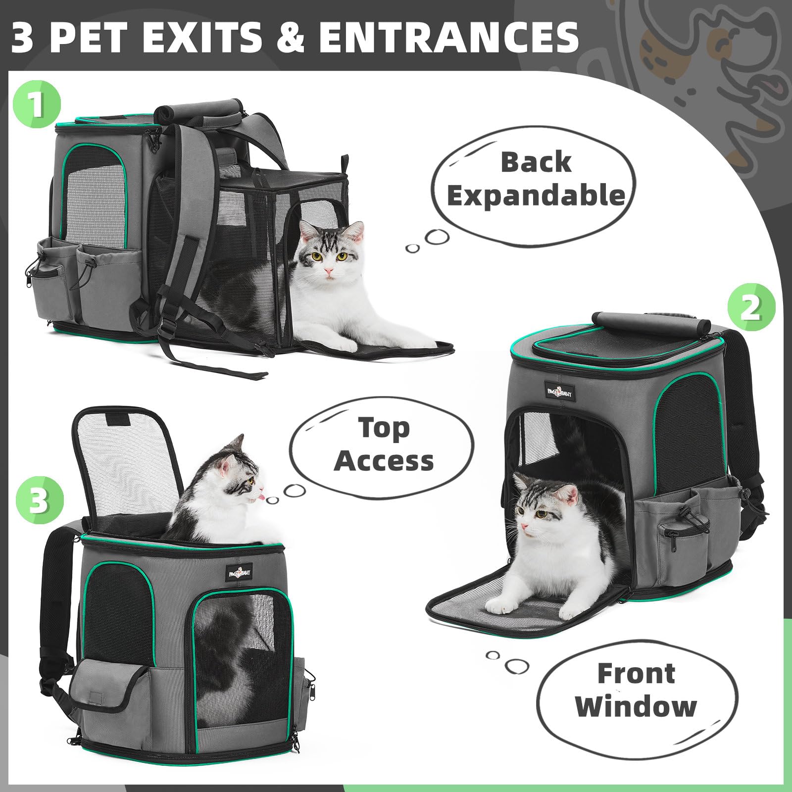 Cat Carrier Backpack, Expandable Pet Dog Backpack Carrier with ...