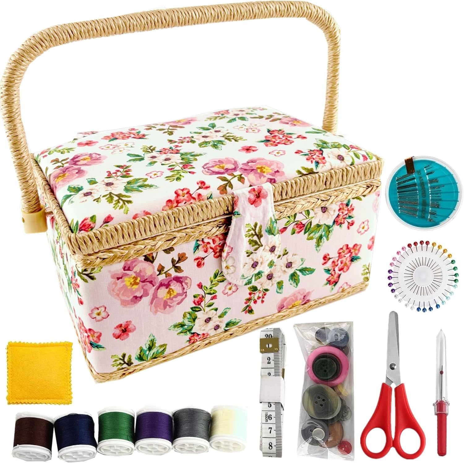 Amazon.com: NROZIET Sewing Basket for Sewing Supplies, Wooden Sewing ...