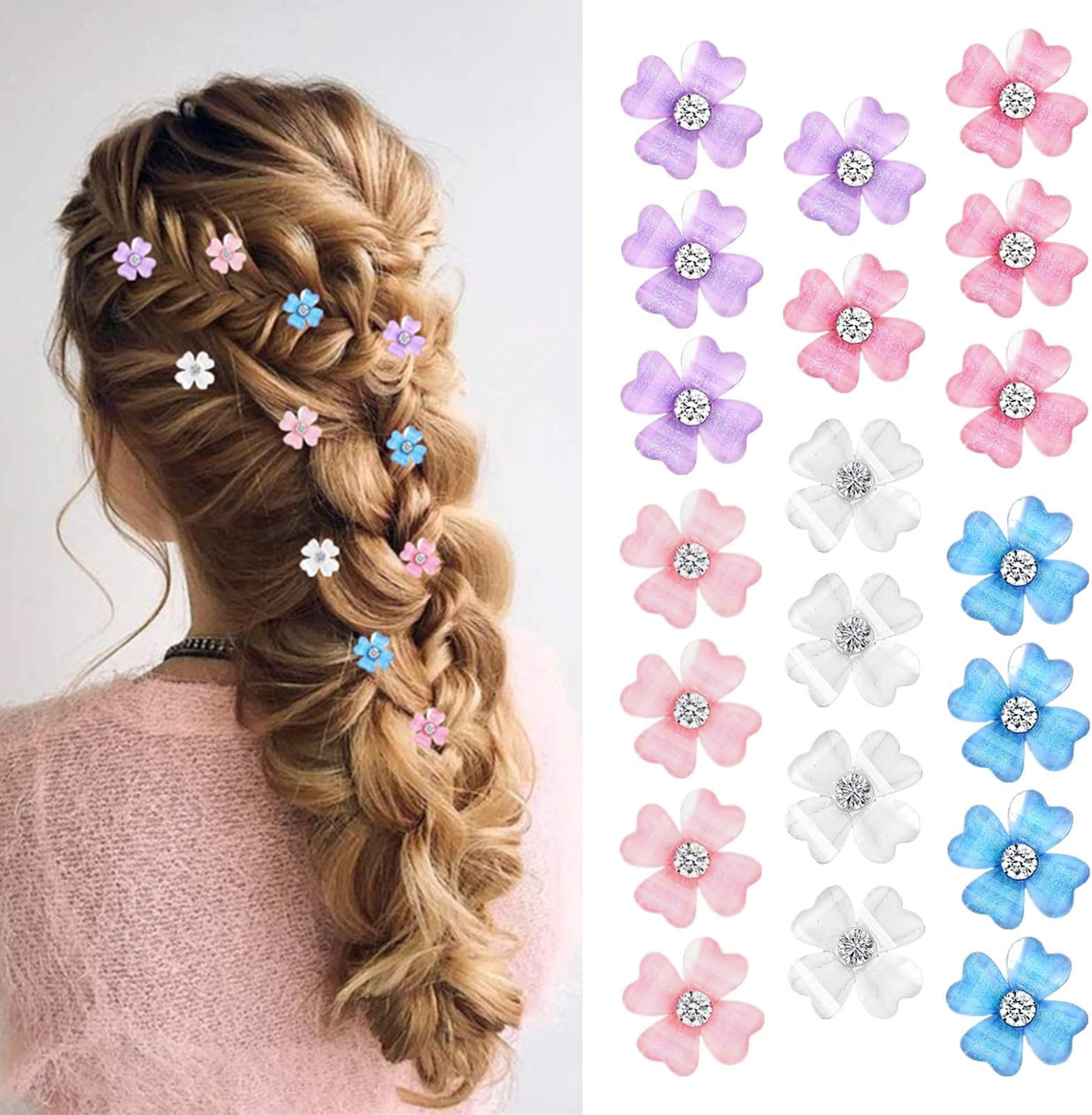 Amazon.com : 20 Pcs Mini Clover Flower Hair Clips with Cute Rhinestone ...