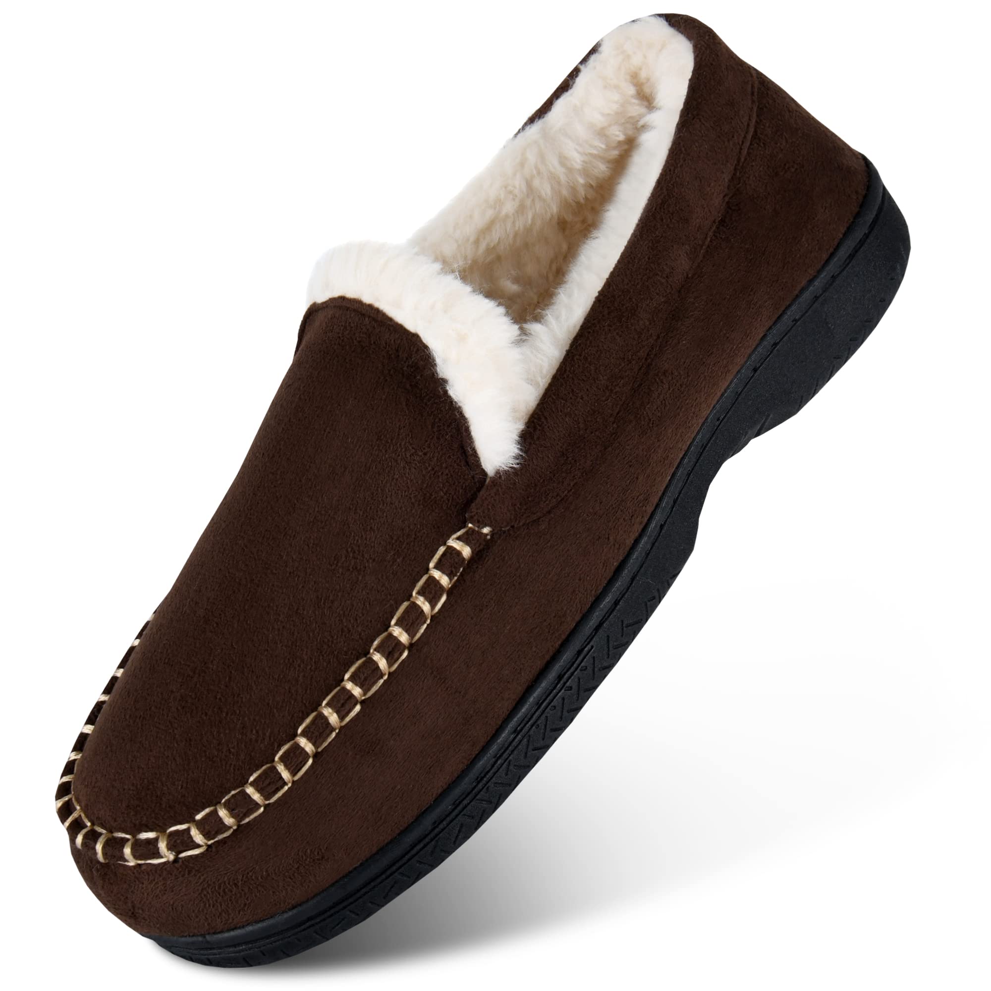 Mens Warm Suede Moccasins House Slippers Memory Foam, Winter Soft Cozy ...