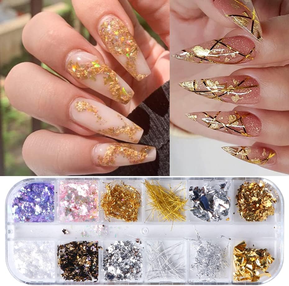 Amazon.com: Foil Nail Art Holographic Flakes Glitter Powder Aluminum ...