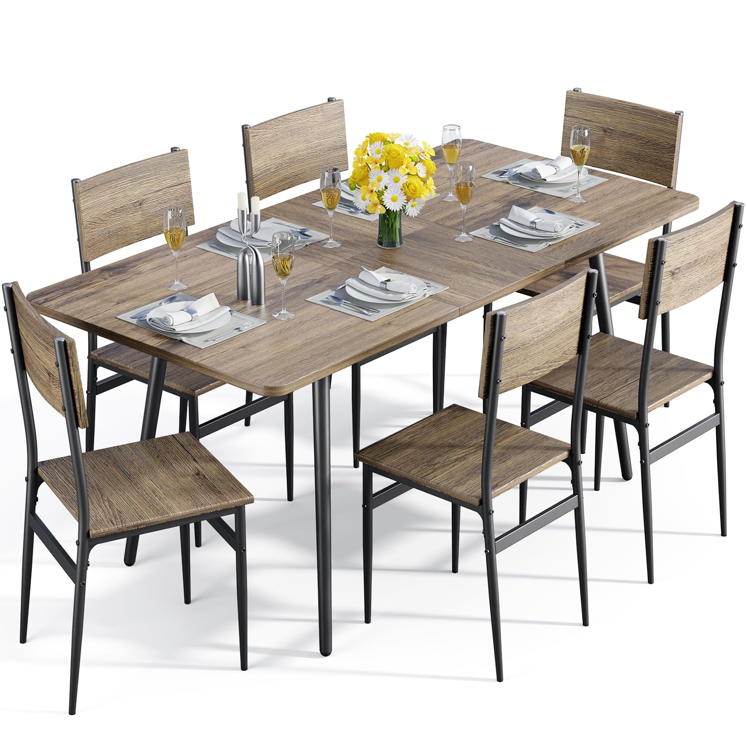 Amazon.com - Qsun 63” 7-Piece Dining Table Set for 4-6 People ...