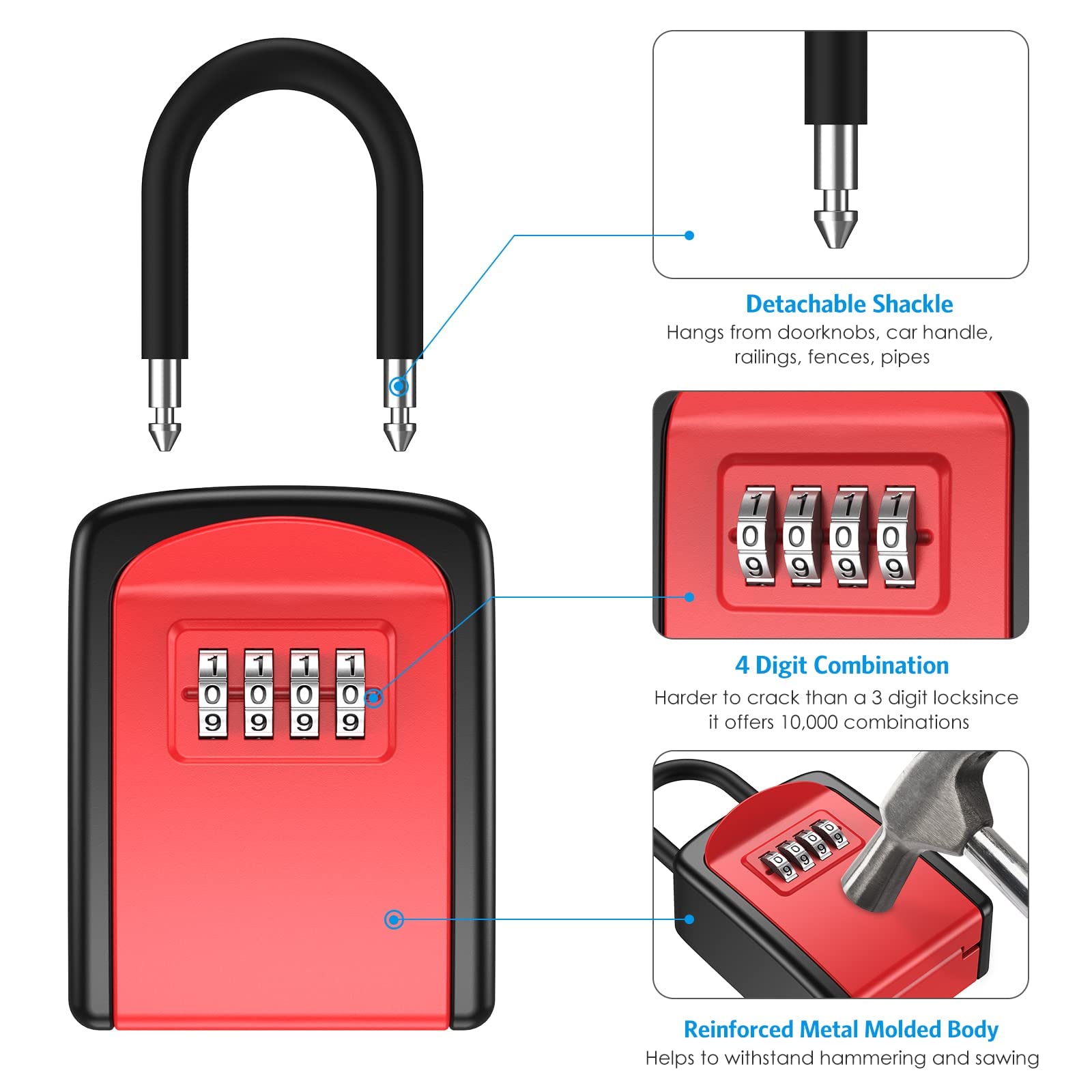 Snapklik.com : AMIR Key Lock Box, Wall Mounted Key Safe Box ...