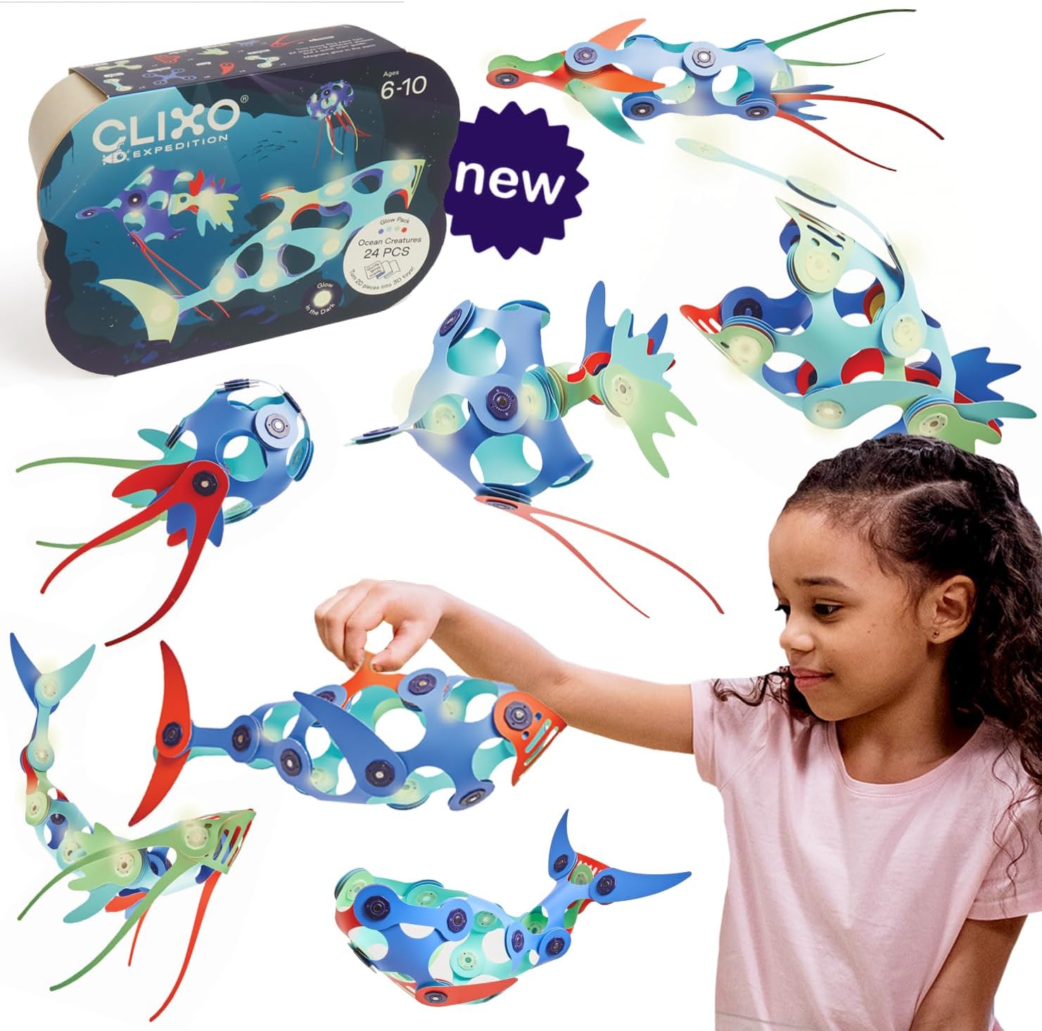 Amazon.com: Clixo Ocean Creatures Pack - Glow-in-The-Dark Magnetic ...