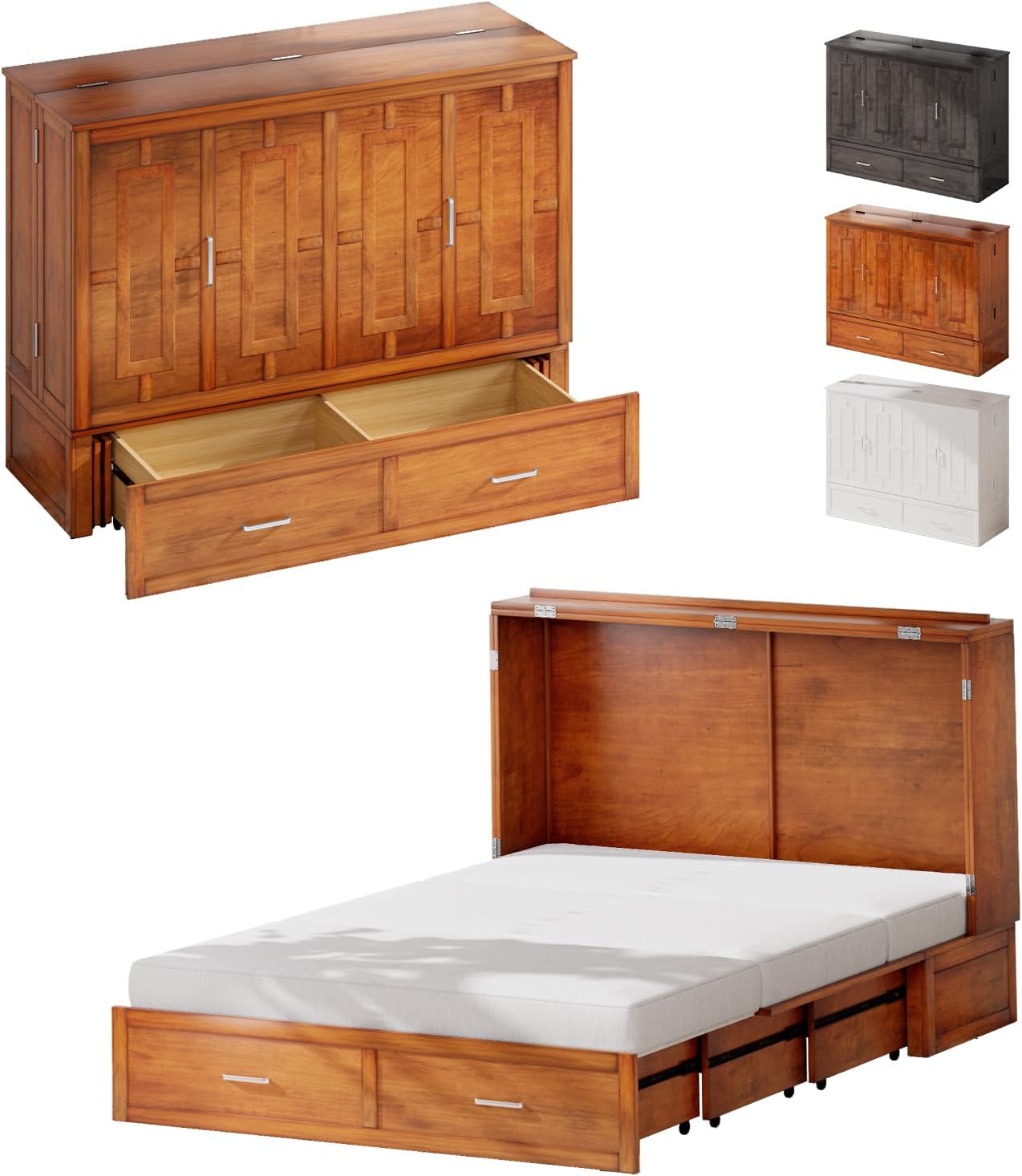 Amazon.com: PUREMIND Queen Murphy Bed Cabinet with 2 Storage Drawers ...
