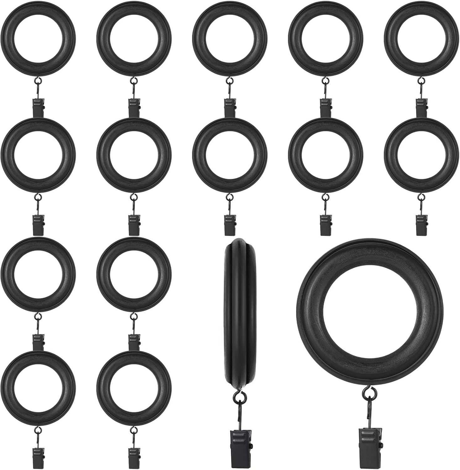 Amazon.com: 16 Pack Curtain Rod Rings Wooden with Drapery Clips 3 Inch ...