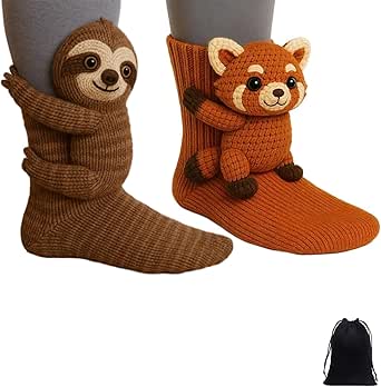 Amazon.com: Enjerr 3d Knit Animal Hugging Socks, Sloth Fuzzy Socks ...