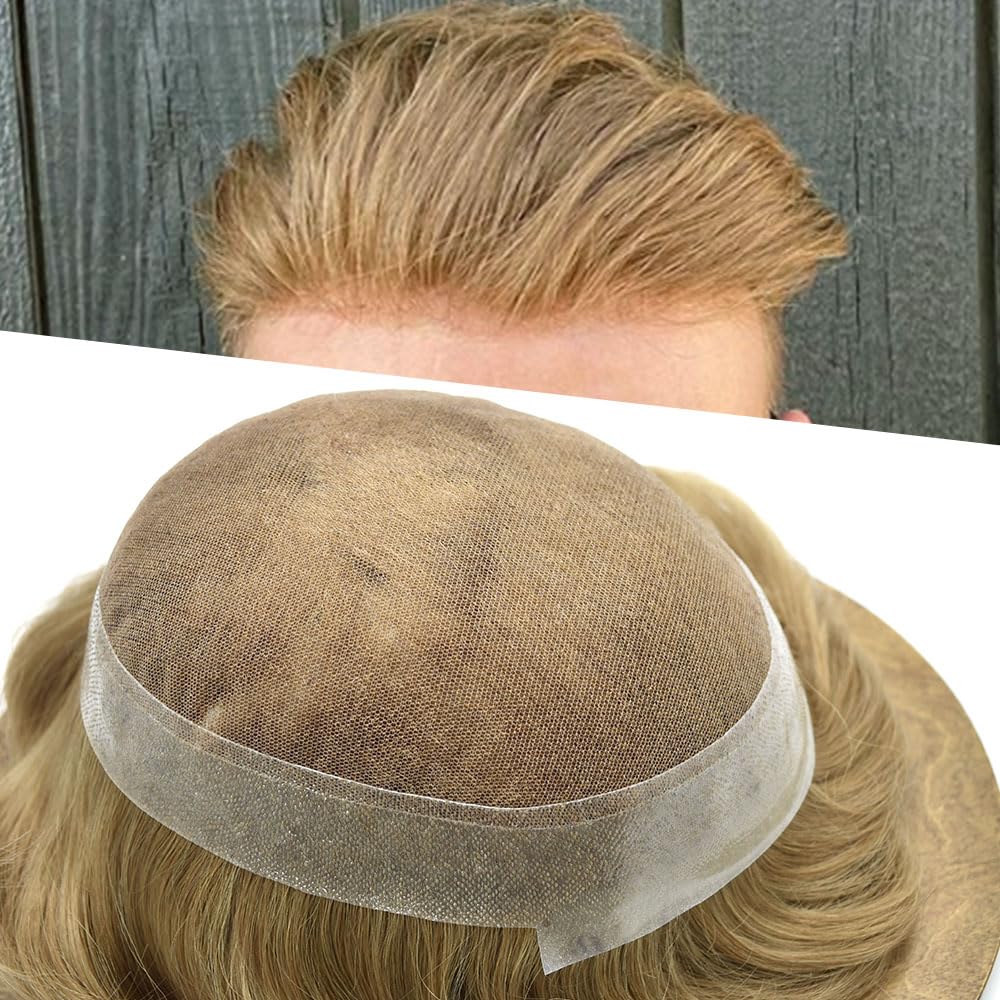 Men Hair Pieces Soft Lace Hair System Real Human Hair Toupee Invisible ...