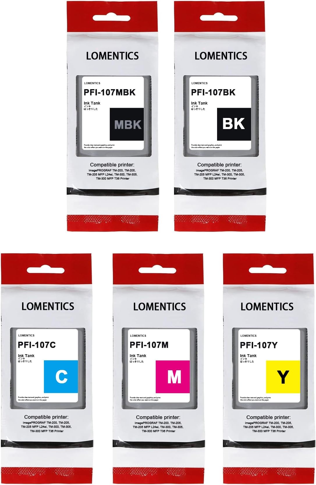 Amazon.com: PFI-107 130-ml Full Color Ink Tank Set(5-Pack,Matte Black/Black/Cyan/Magenta/Yellow ...