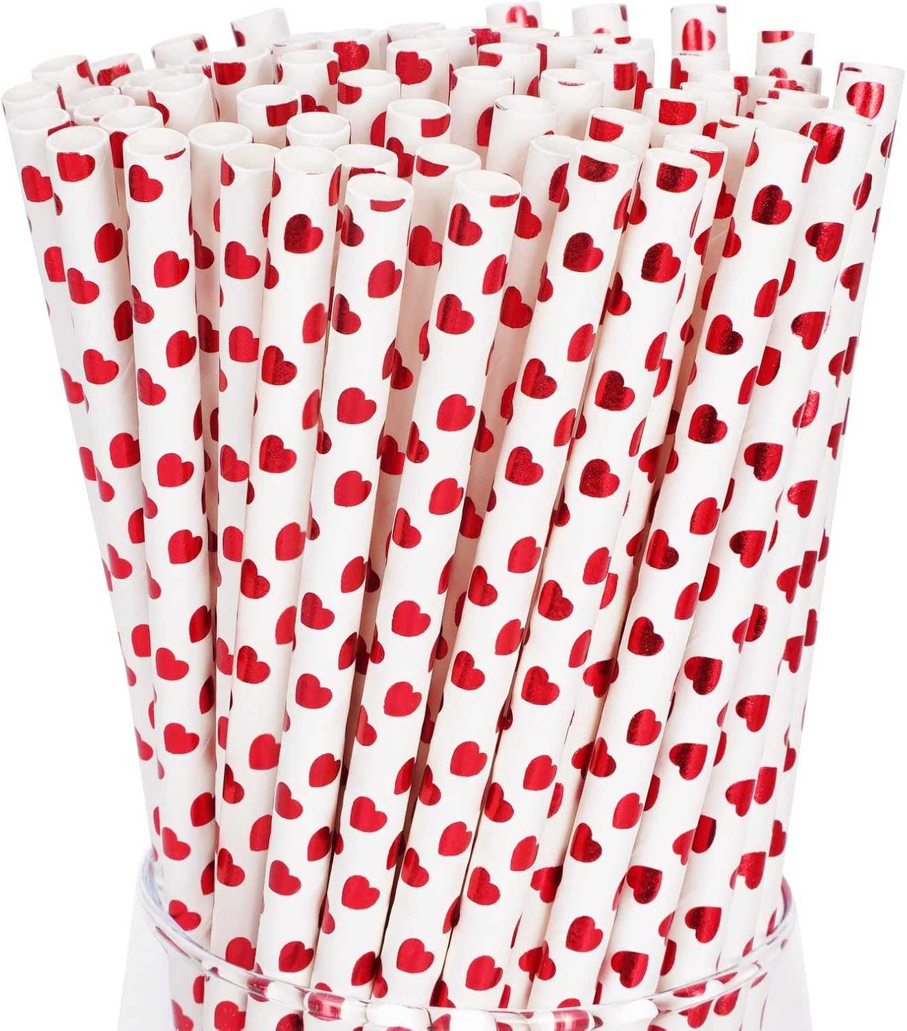 Amazon.com: Whaline 200Pcs Valentine's Day Paper Straws White Foil Red ...