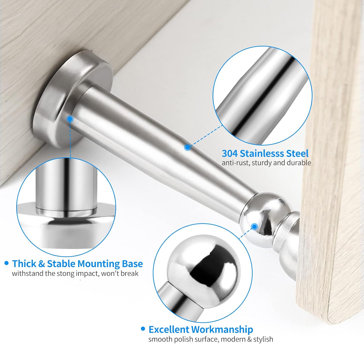 Magnetic Door Stop, 150mm Long Door Stop, Stainless Steel, Heavy Duty ...