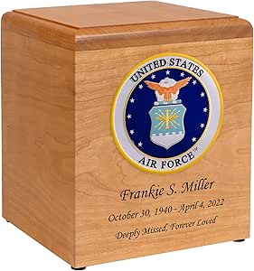 Amazon.com: Mainely Urns Air Force Emblem Brunswick Solid Cherry Wood ...
