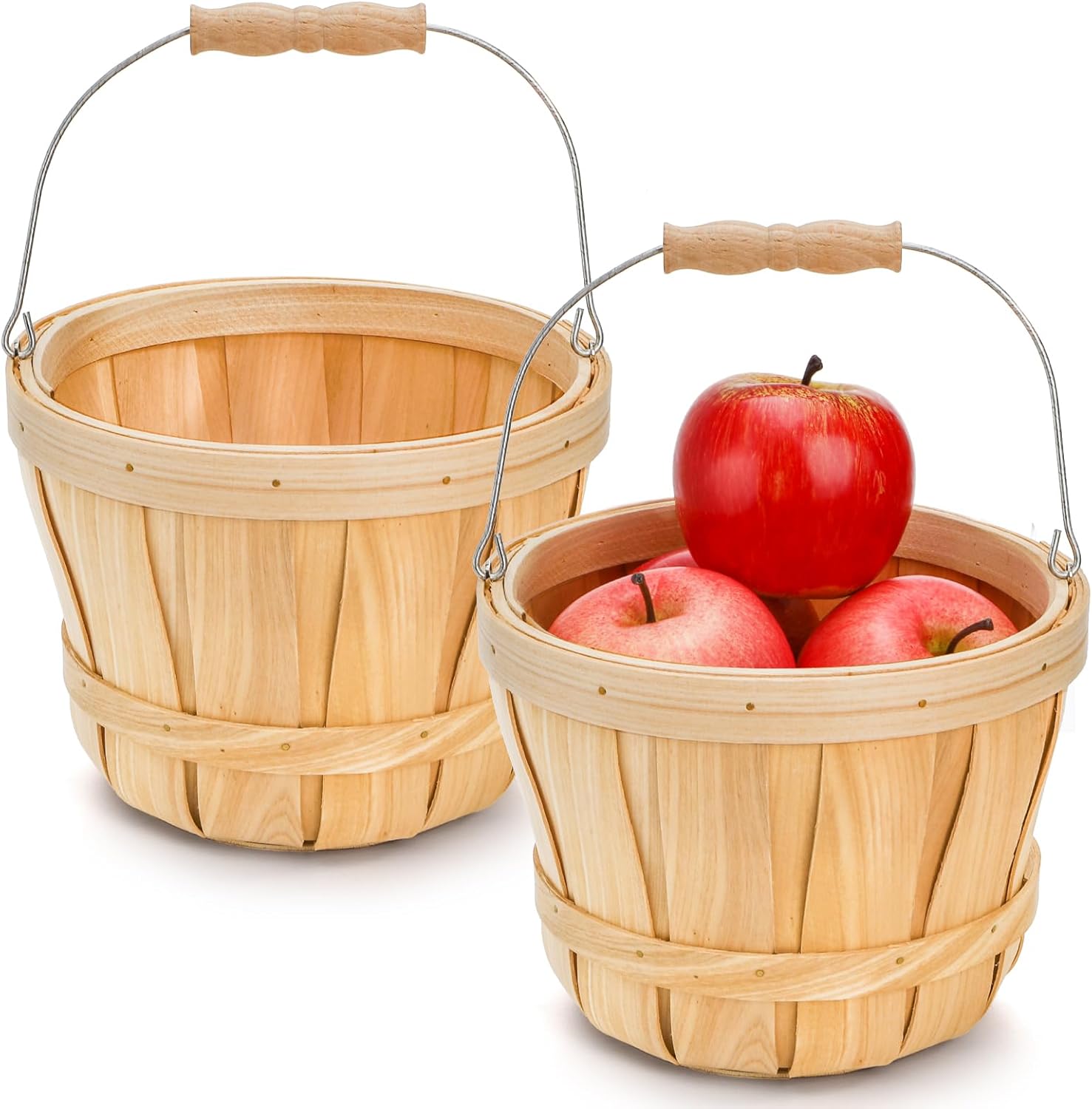 Amazon.com - Okllen 2 Pack Round Wooden Baskets with Handle, Empty Wood ...
