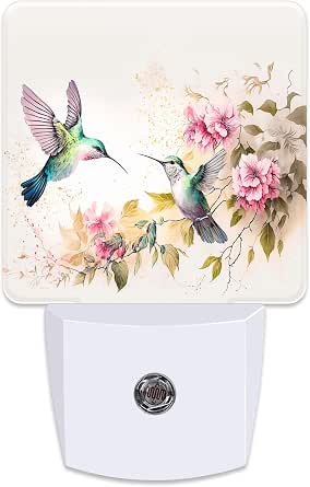 KXWQTRDD Watercolor Hummingbirds Birds Pink Flowers Night Light Plug ...