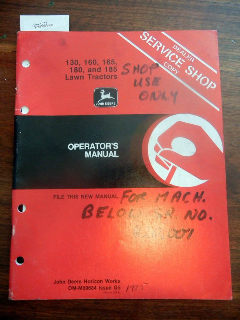 John Deere 130, 160, 165, 180, &185 Lawn Tractors OEM Operators Manual ...
