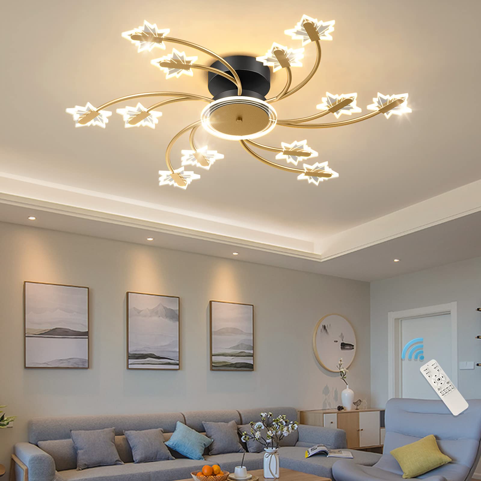 Siittoo Modern Gold Ceiling Light, Dimmable LED Flower Shape Ceiling ...