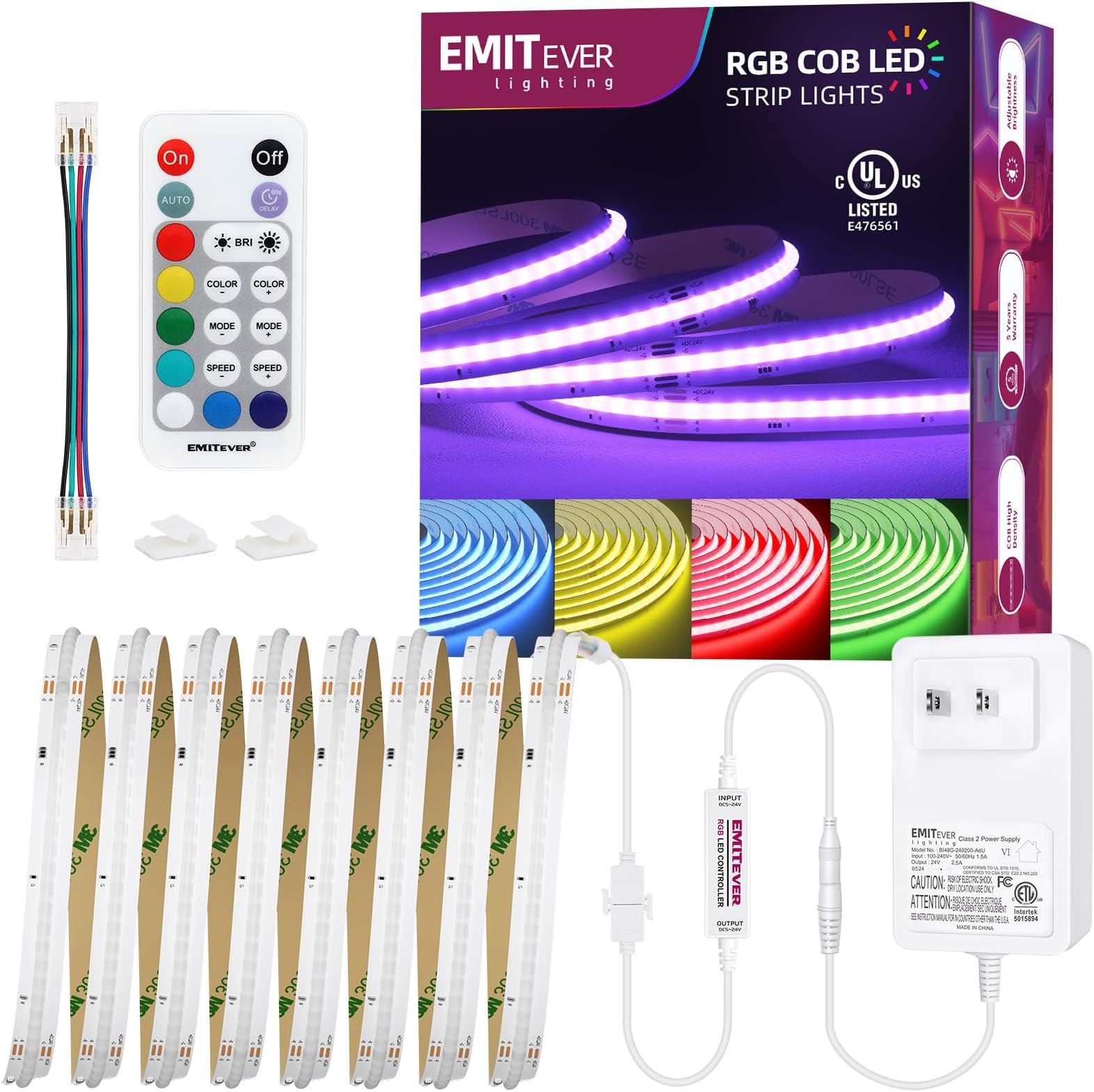 Amazon.com: EMITEVER RGB LED Strip Light 16.4ft, UL Listed Dimmable COB ...