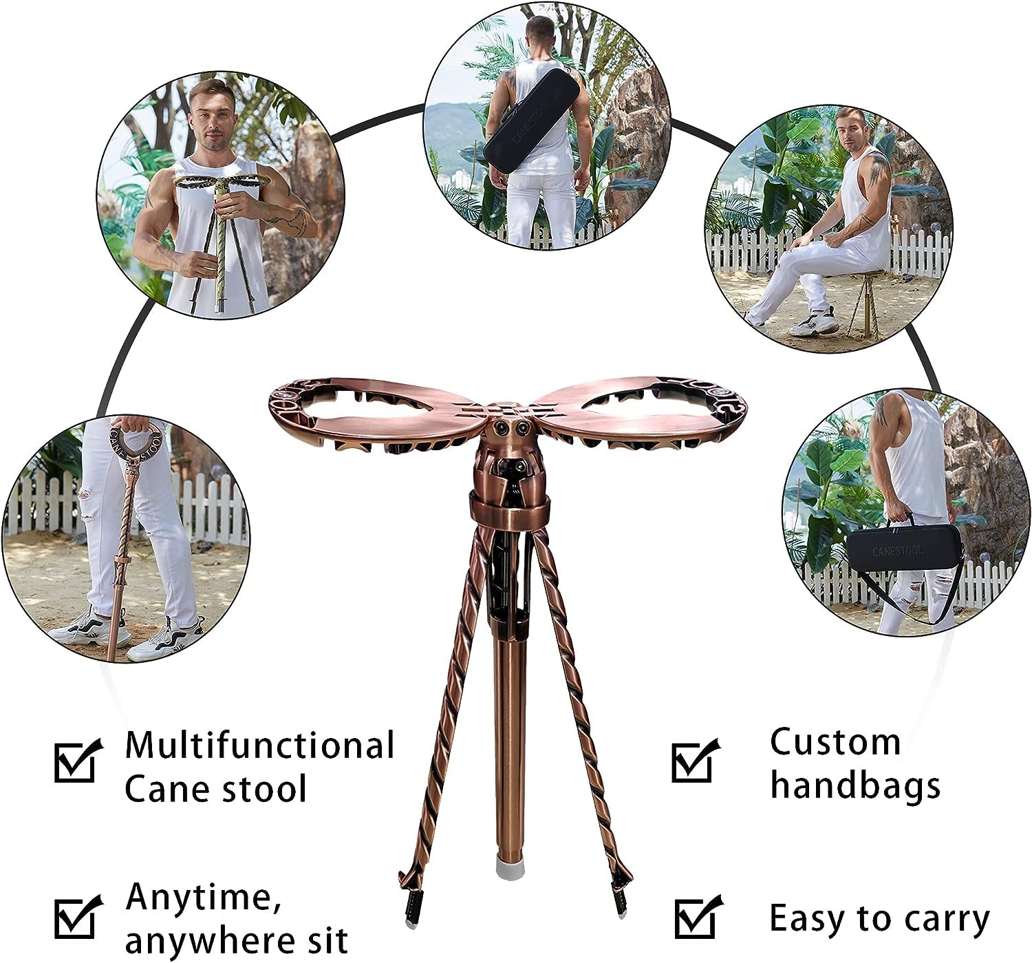Portable Walking Cane with Seat Camping Cane Seat Telescoping Cane ...