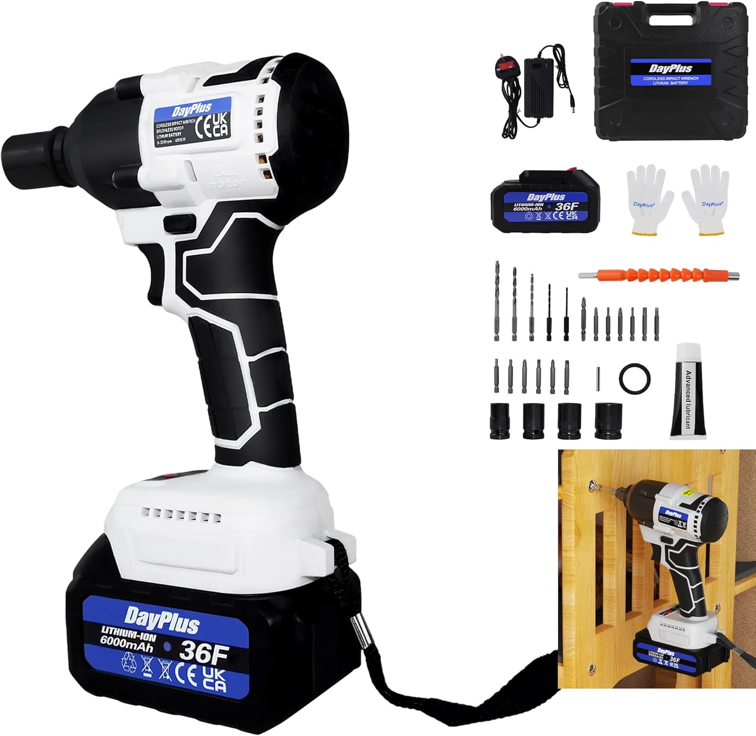 Cordless Impact Wrench 1/2 inch, 420N.m High Torque 3200 RPM, Brushless ...