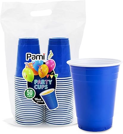 Amazon.com: PAMI Blue Plastic Party Cups [Pack of 50] - 16oz Disposable ...