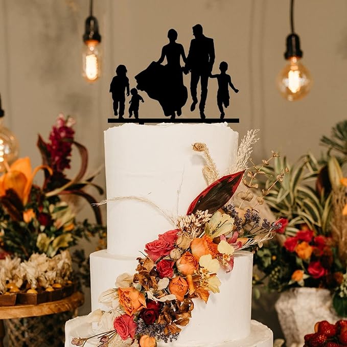 Amazon.com: Three Kids Family Wedding Cake Topper,Bride And Groom With ...