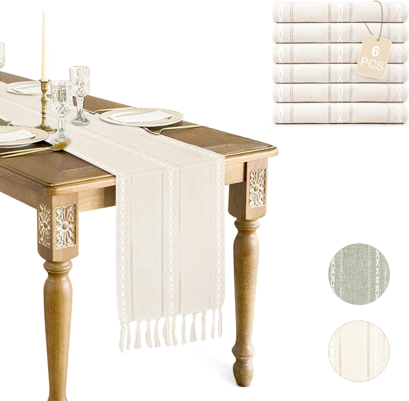 Amazon.com: INCLARE Boho Table Runner 13x72 inch, Cotton Linen ...