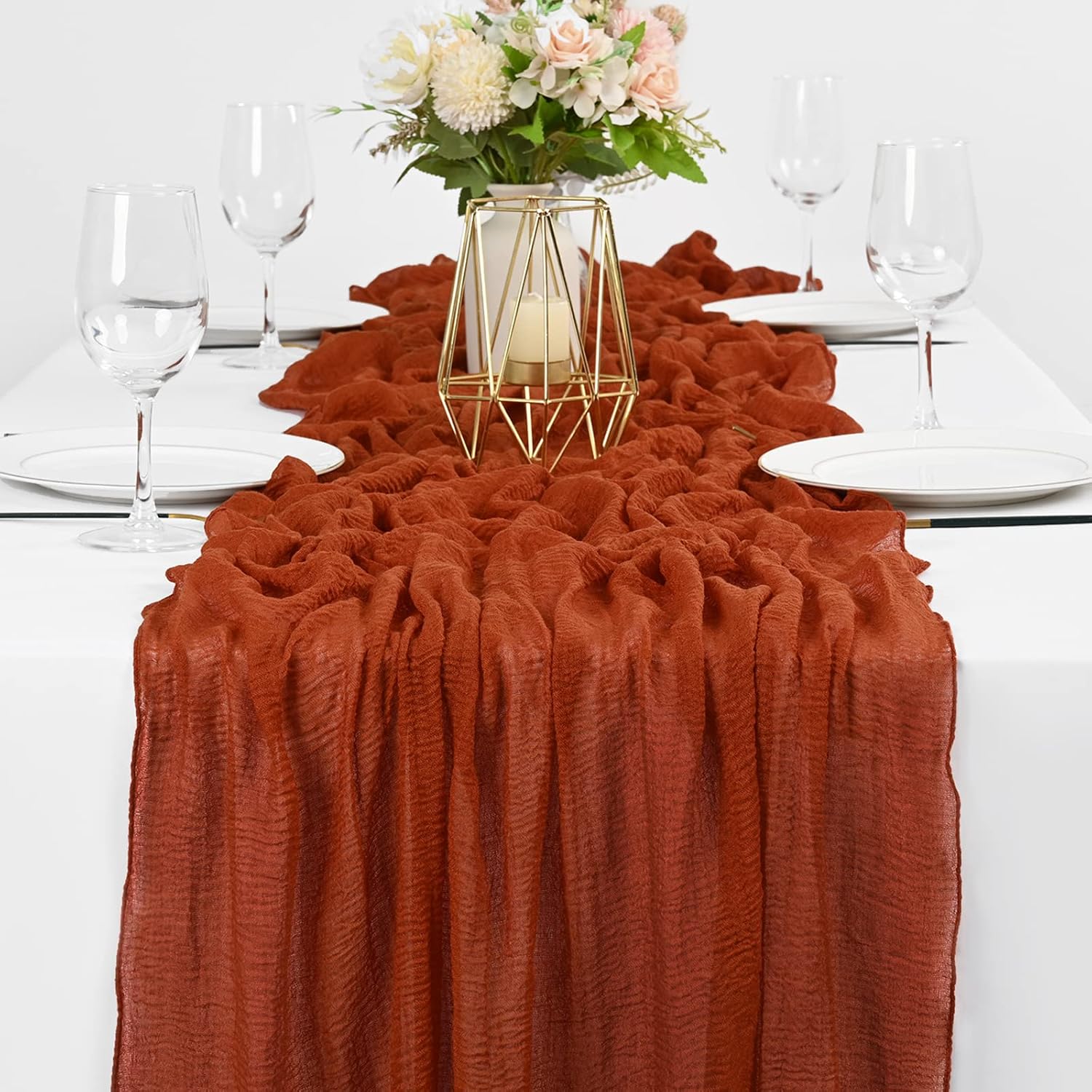 Amazon.com: 8 PCS Rust Cheesecloth Table Runner Bulk 10Ft Boho Gauze ...