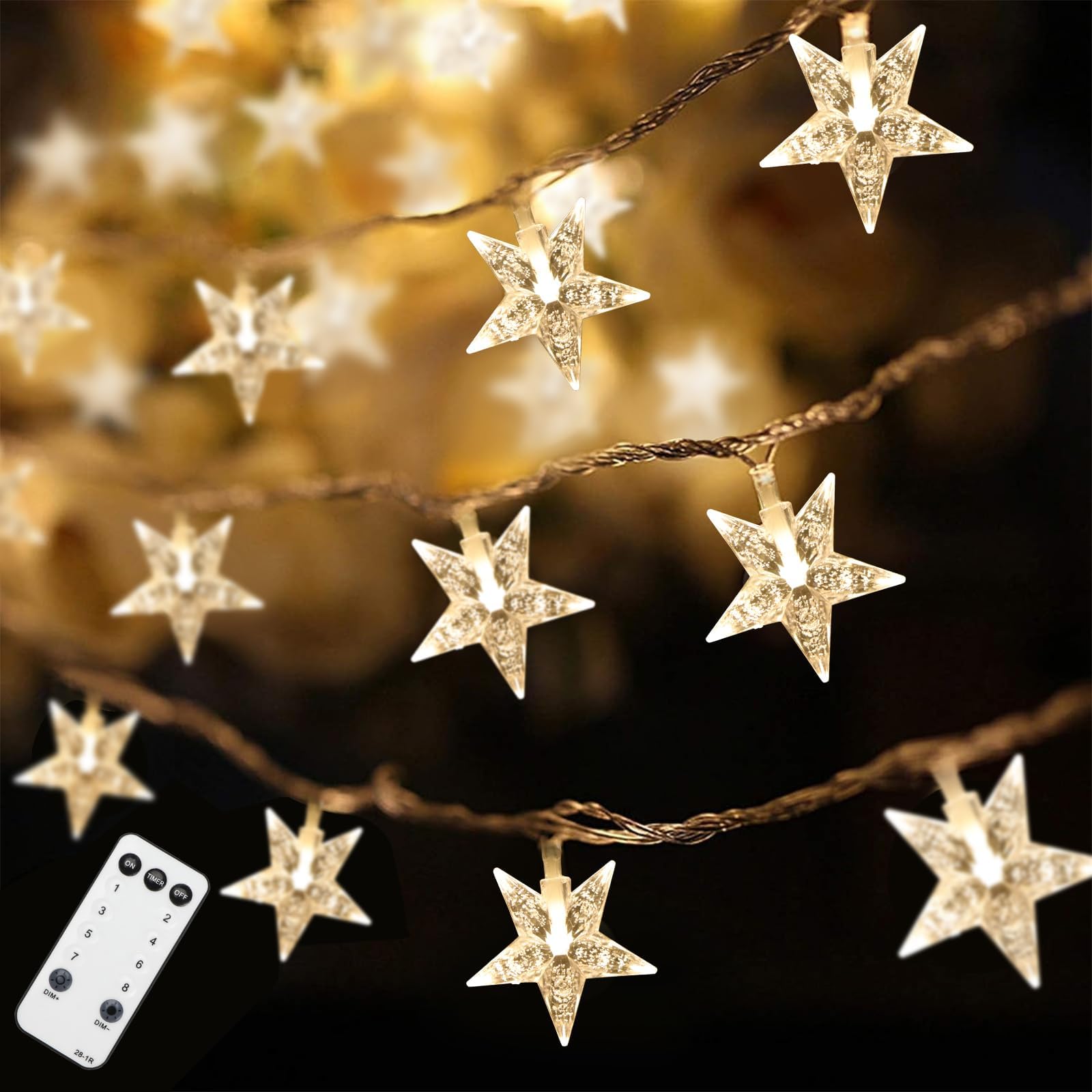 Amazon.com: Twinkle Star 33FT 100 LED Star String Lights, Plug in Fairy ...