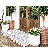 Amazon.com: Front Porch Rug 24'' x 51'' Grey and White Striped Outdoor ...