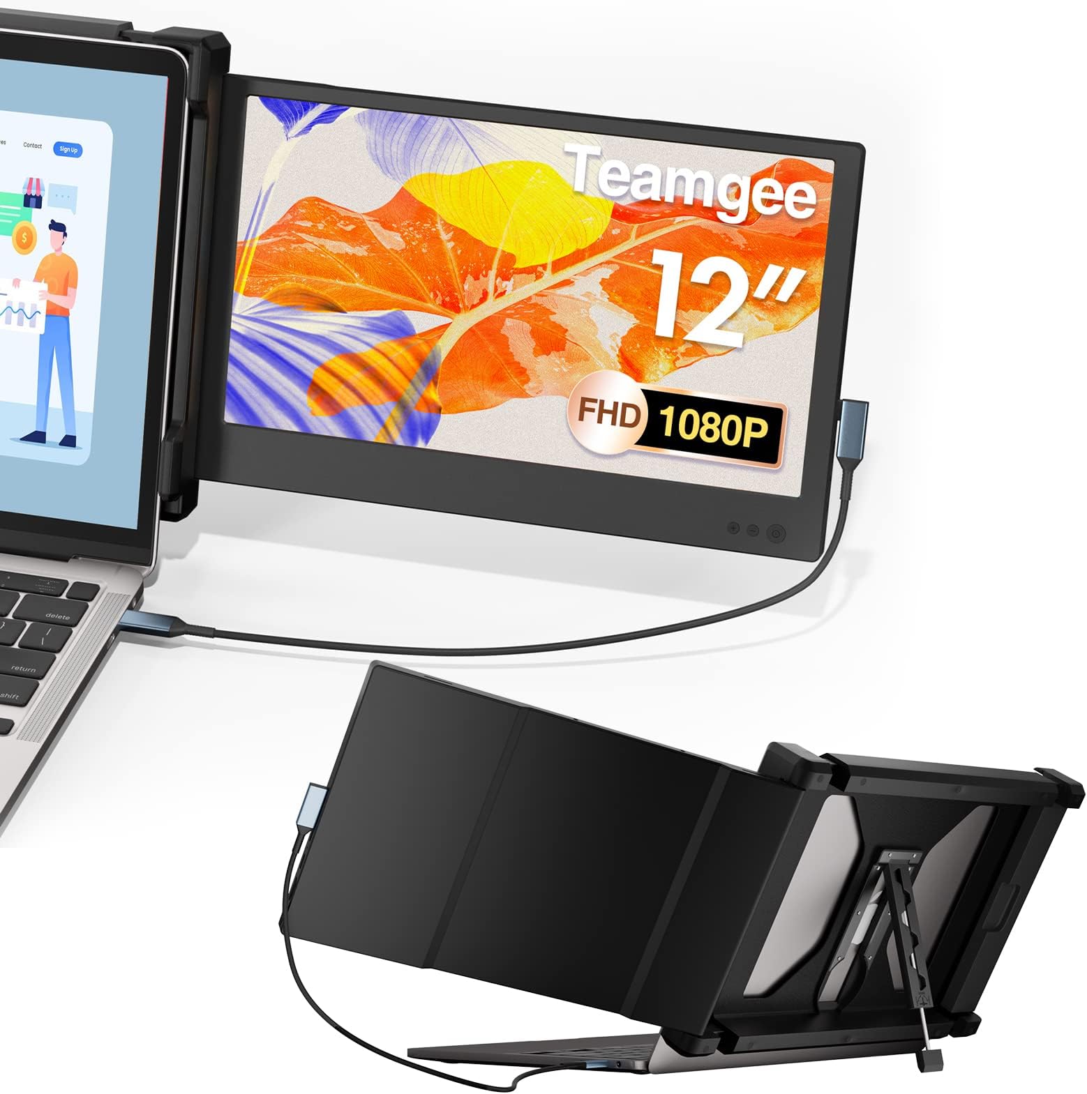 Teamgee Portable Monitor, 14'' Laptop Monitor Erweiterung, Plug und ...