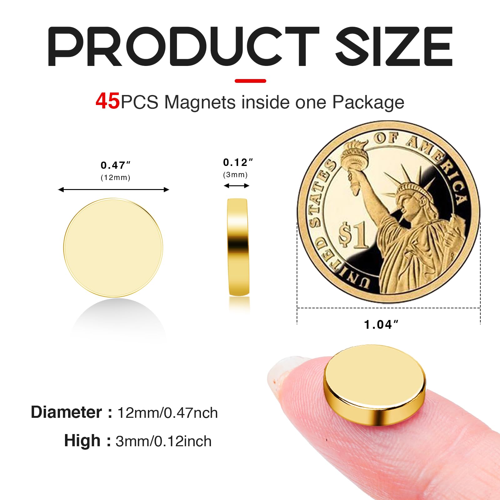 Snapklik.com : 45P Small Magnets, 12x3mm Golden Round Rare Earth Magnet ...