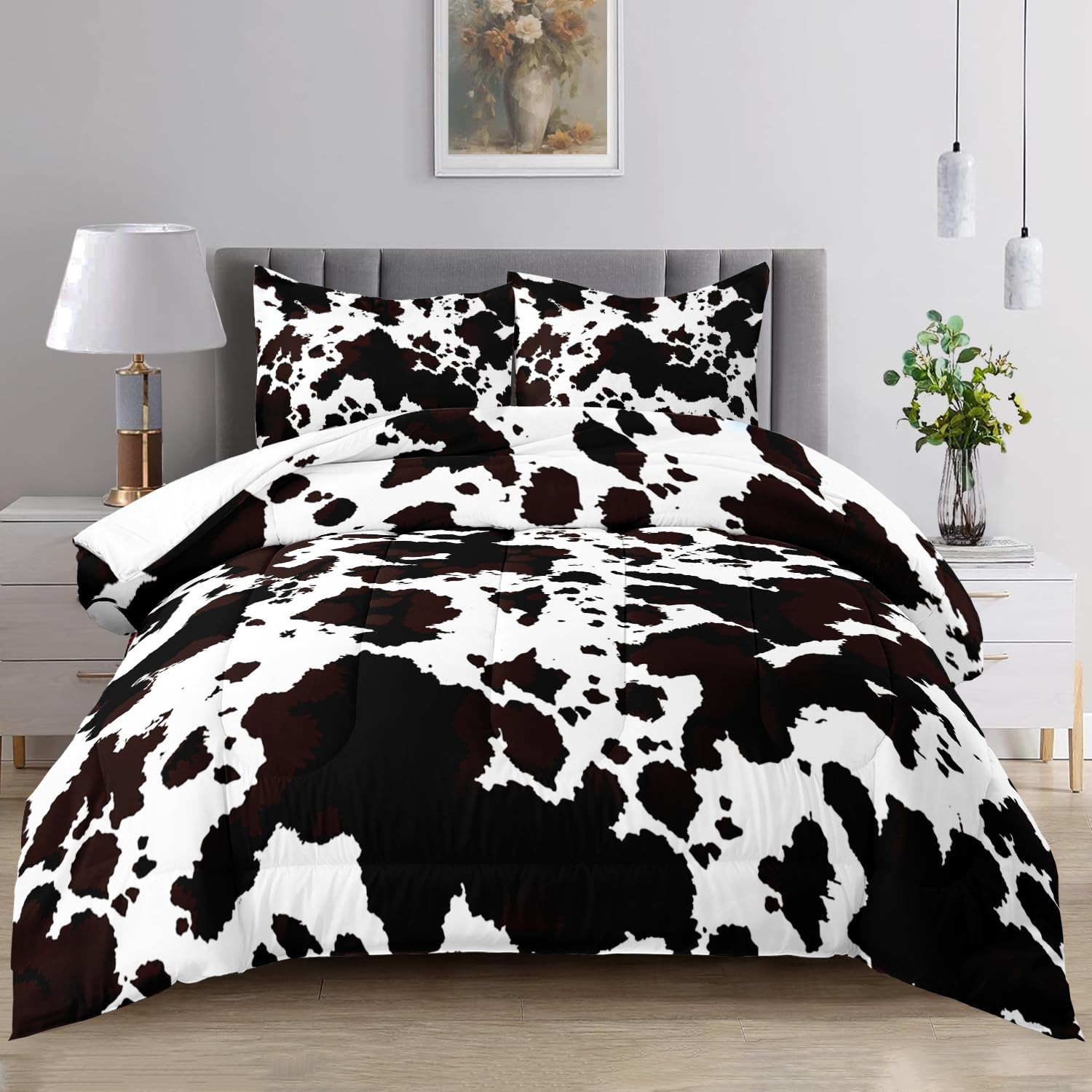 Amazon.com: Raphus cucullatus Cow Print Comforter Set King,Cow Print ...