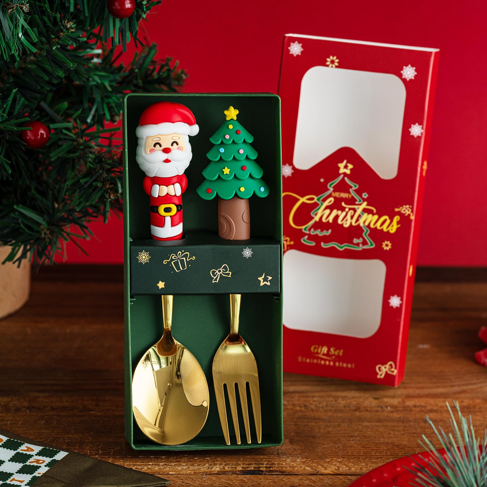 Amazon.com | Christmas spoon and fork set. Stainless steel Christmas ...