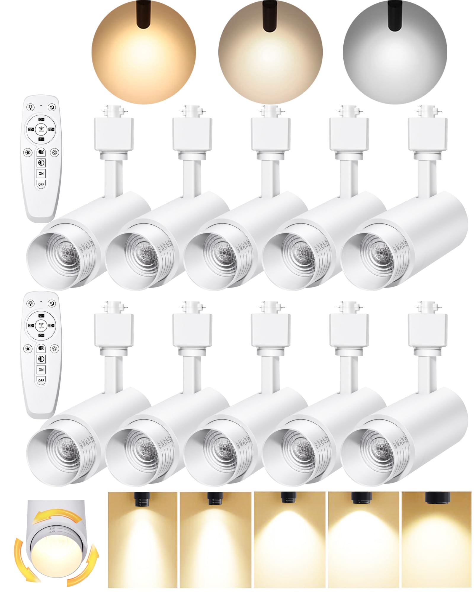 Motrackcao 12W LED Track Lighting Heads,2700K-6500K Stepless Dimming H ...