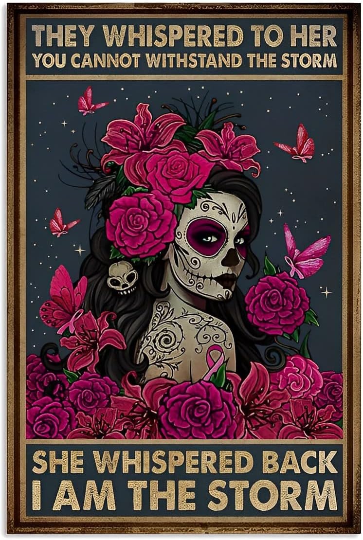 Amazon.com: I Am The Storm Skull Girl Breast Cancer Metal Poster Retro ...