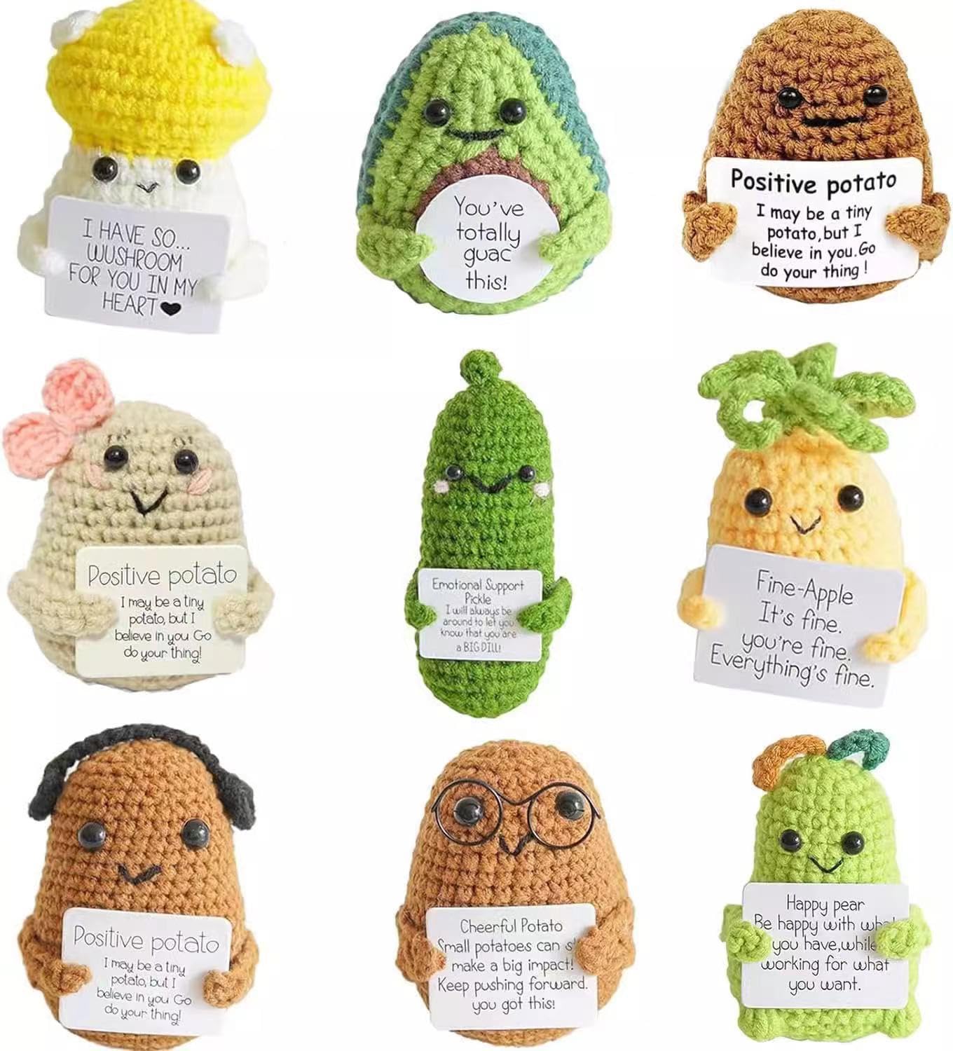 9Pcs Vegetables Crochet Bulk,Funny Positive Potato,Soft Wool Knitting ...
