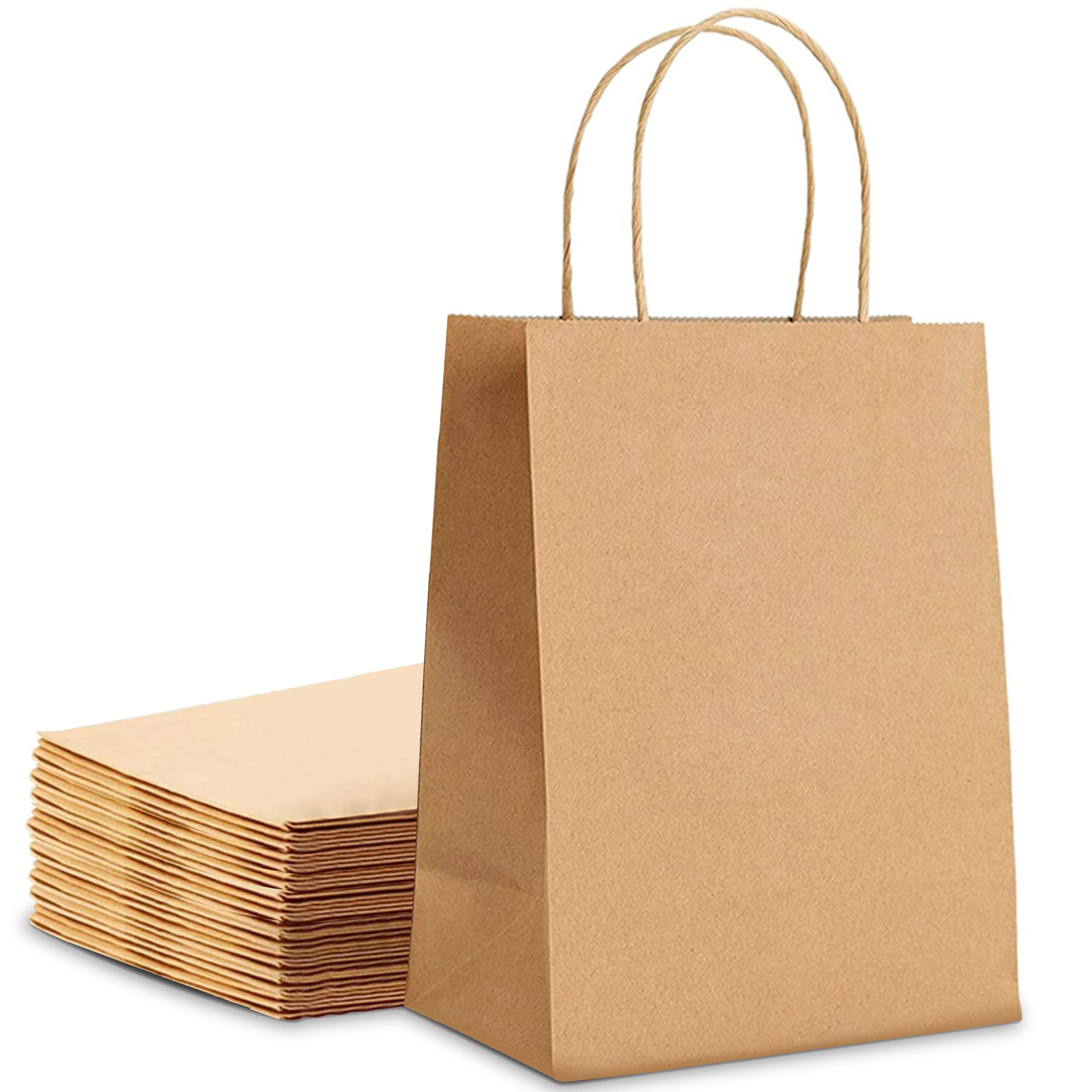 HURUC 20 Pcs Brown Paper Bags With Handles,130GSM, Small Paper Gift ...